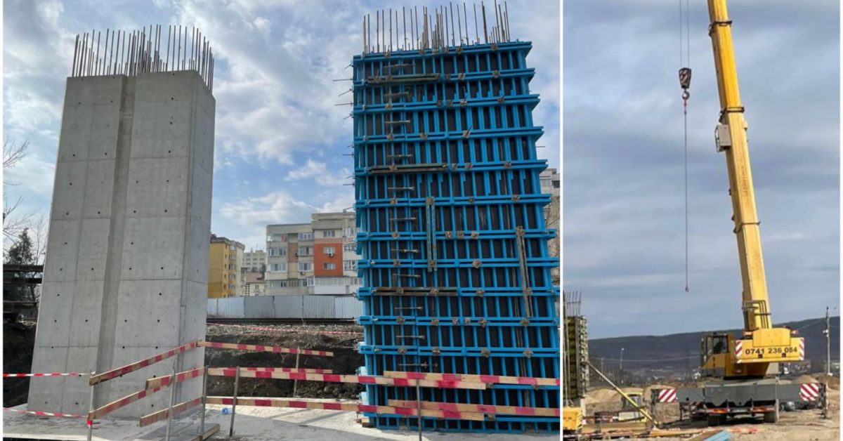 Se face noul Mall din Piteşti. Piloni masivi pentru podul de legătură ...