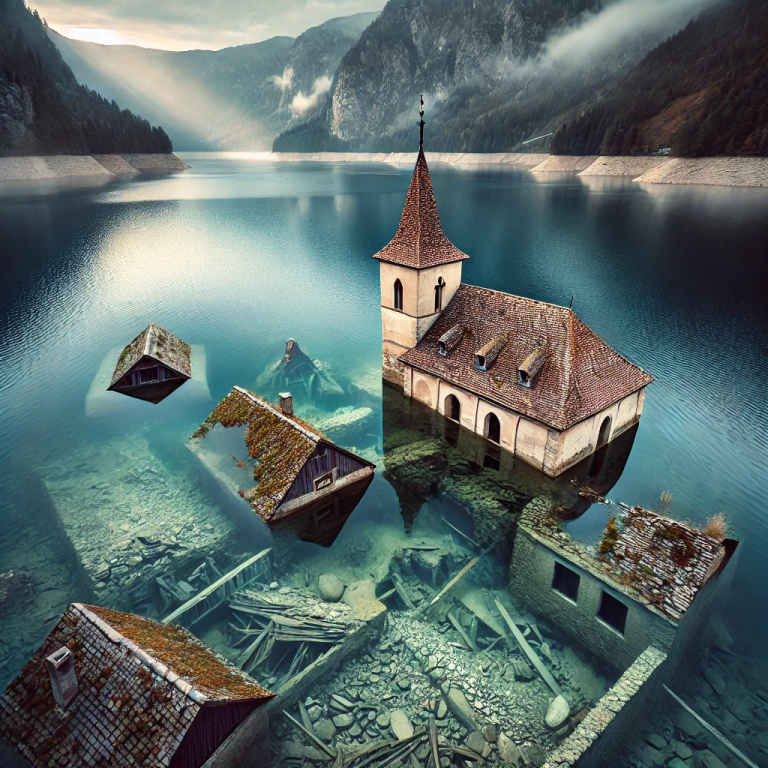 Satul de pe fundul Barajului Vidraru, din nou vizibil. Legenda coloniei ...